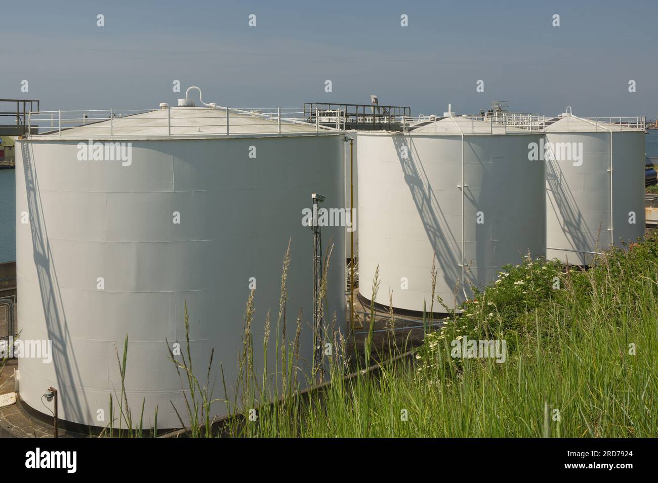 Oil storage tanks at depot in Harbour and Port, Shoreham, West Sussex ...
