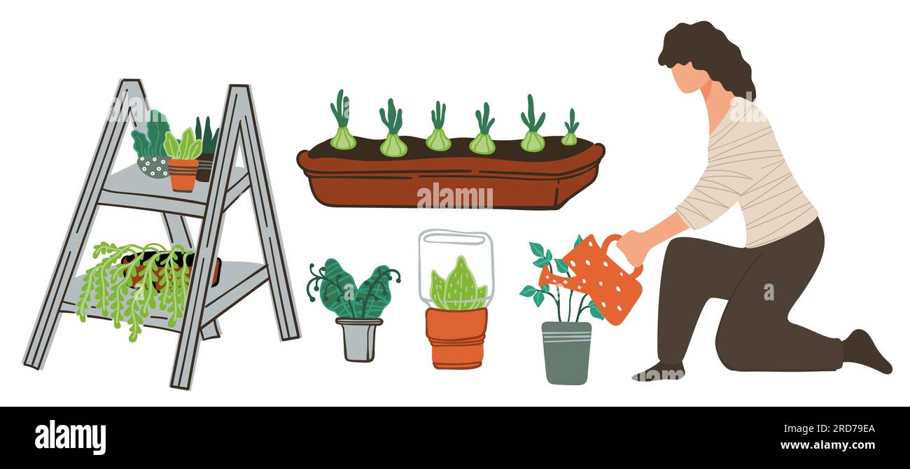 Female character growing and caring for plants Stock Vector Image & Art ...