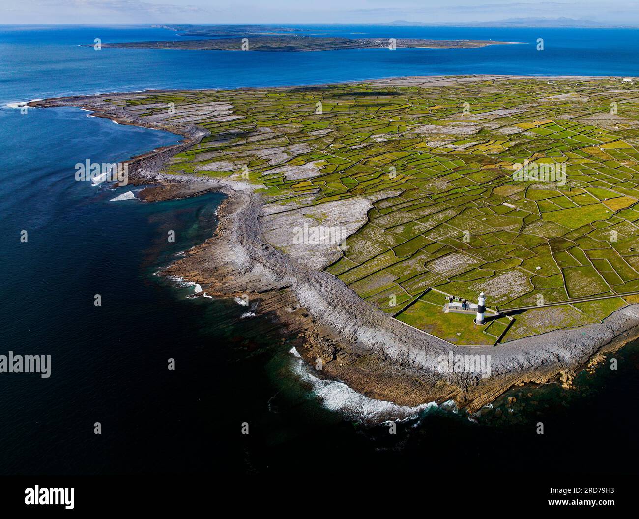 Aerial of Inisheer or Inis Oirr on the Aran Islands, County Galway ...