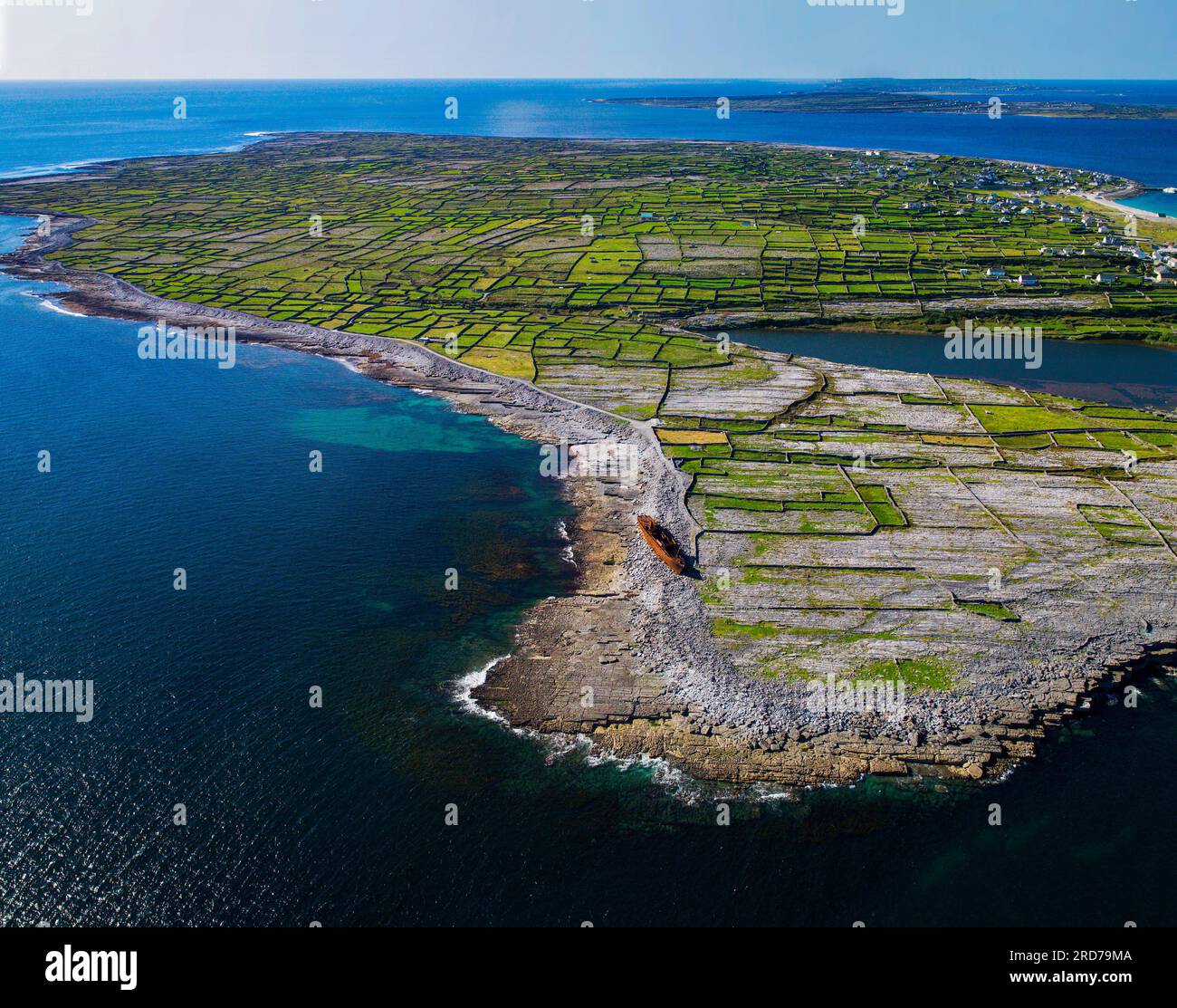 Aerial of Inisheer or Inis Oirr on the Aran Islands, County Galway ...
