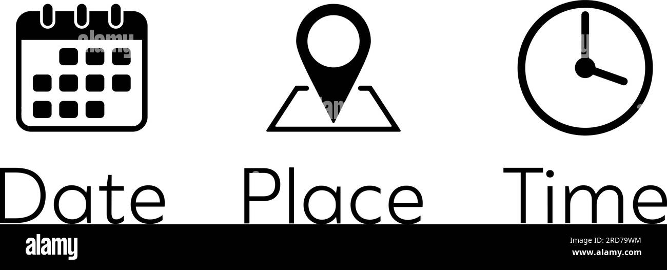 Vector icons of date, place and time as set of schedule icons Stock Vector Image & Art - Alamy