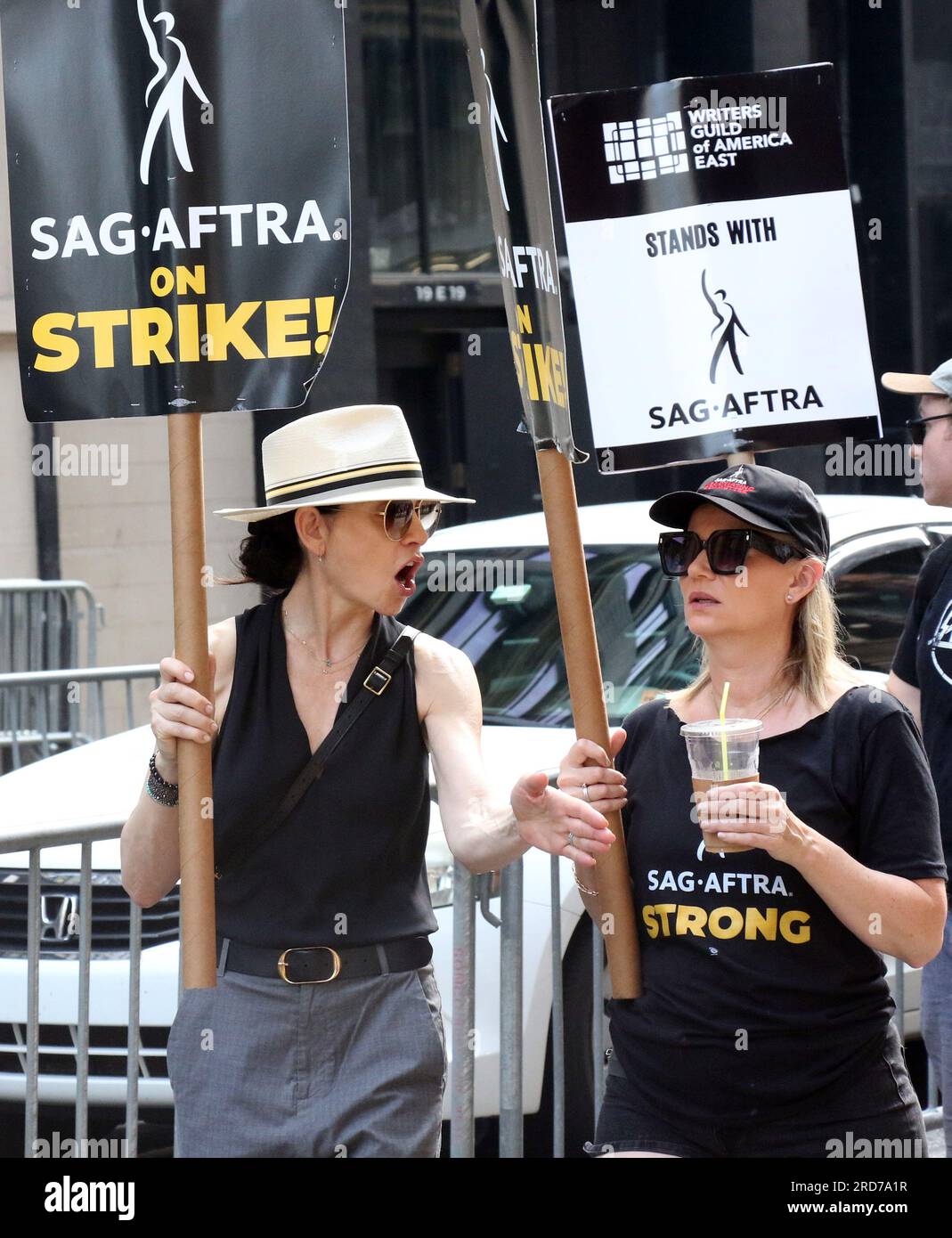 New York, NY, USA. 17th July, 2023. Julianna Margulies seen picketing ...
