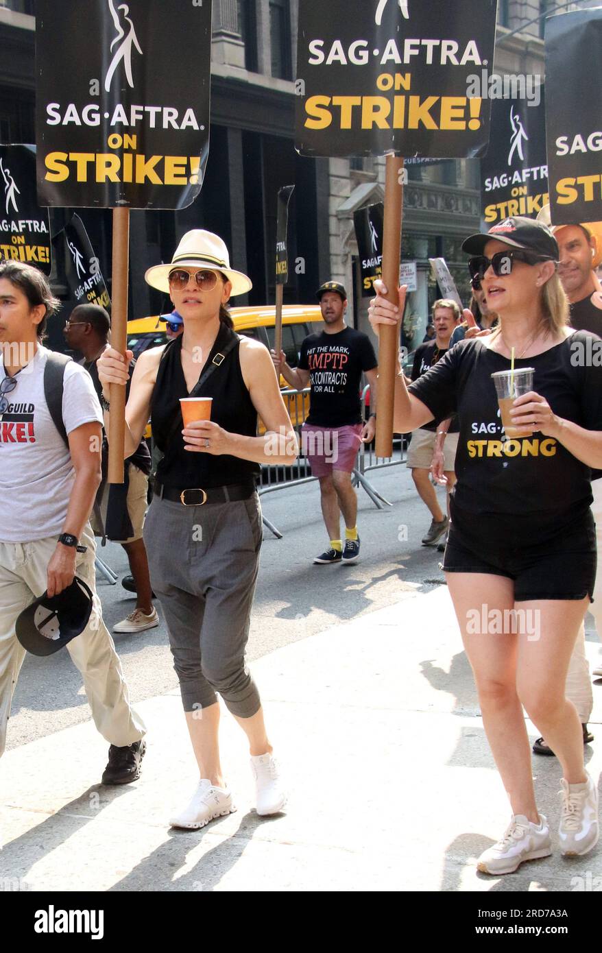 New York, NY, USA. 17th July, 2023. Julianna Margulies seen picketing ...