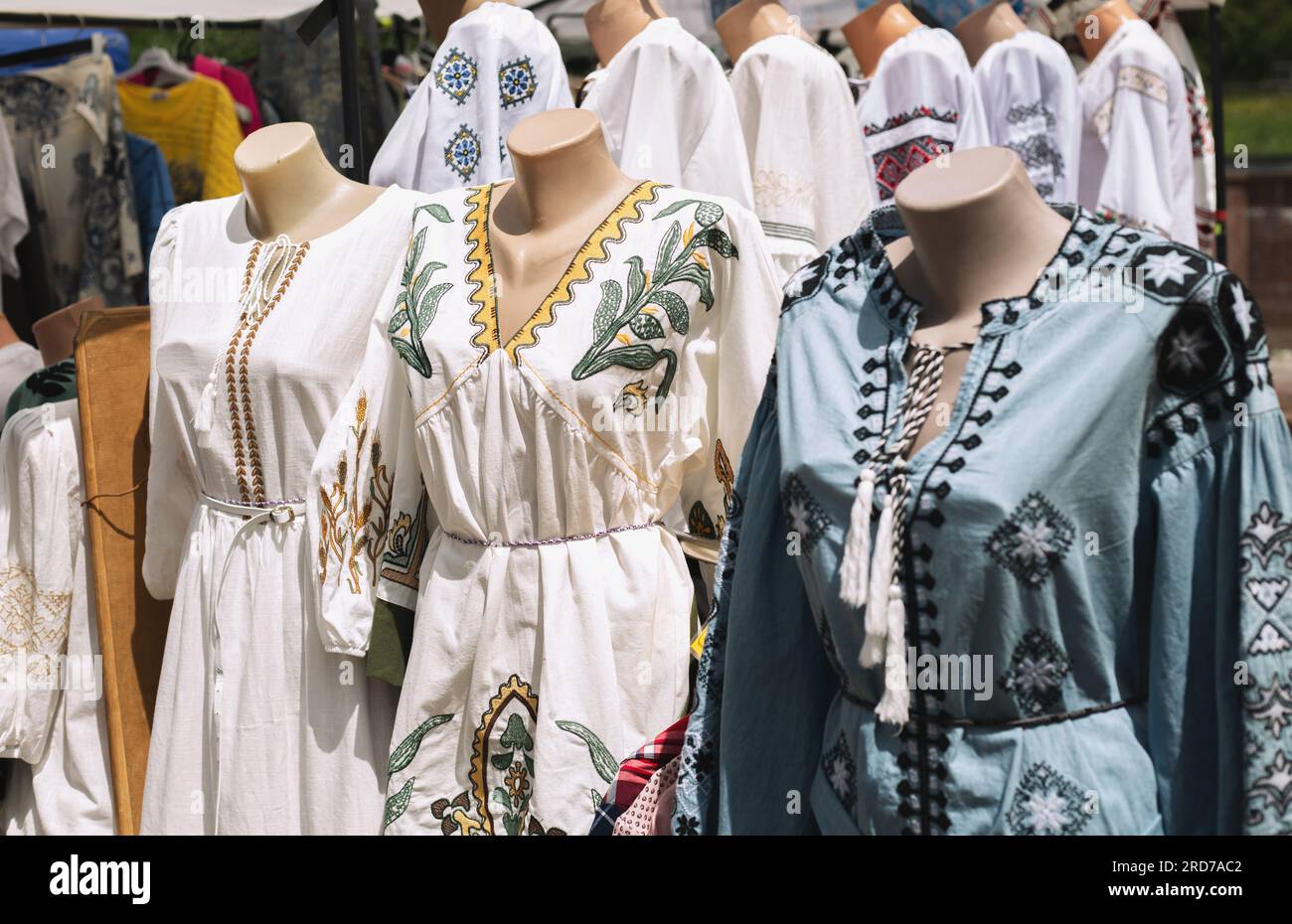 Women's clothing at the street market Stock Photo - Alamy