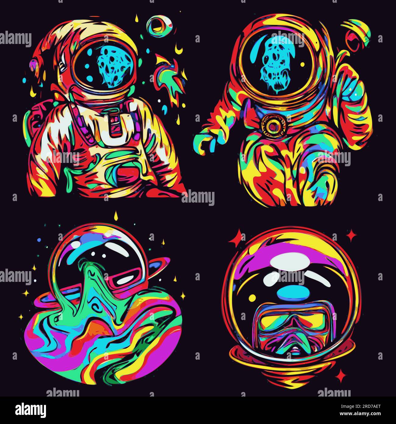 psychedelic magical space set. bright acid spacemen. hole colored ...