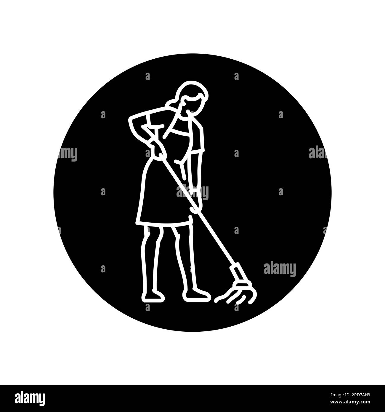 Cleaning woman with a mop black line icon. Pictogram for web page ...