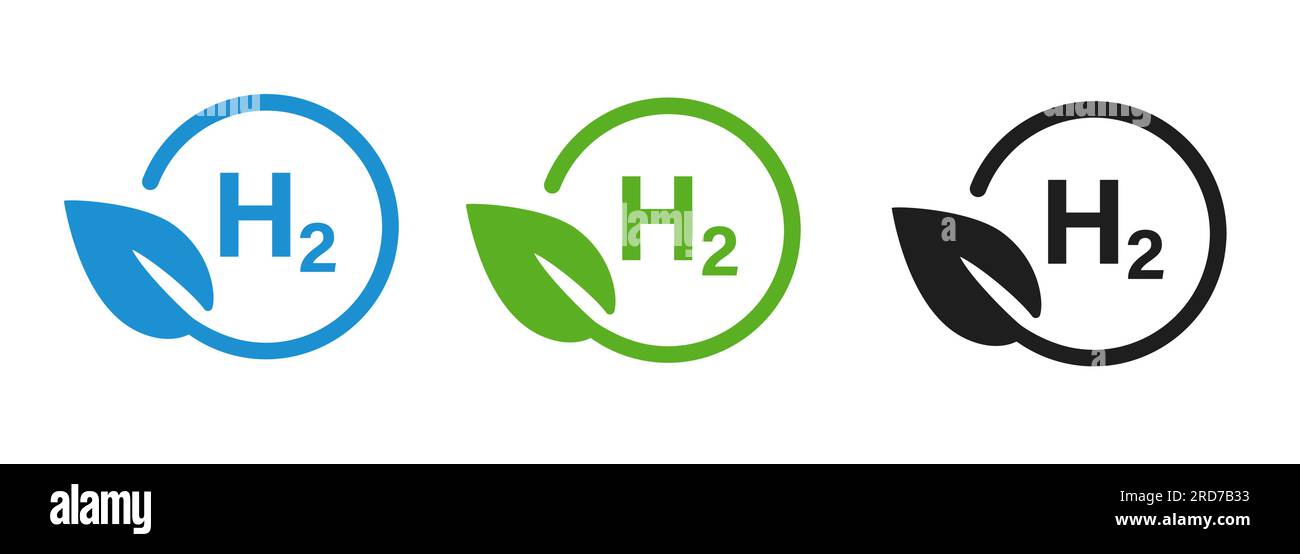 Hydrogen H2 fuel alternative environmental friendly leaf round symbol ...