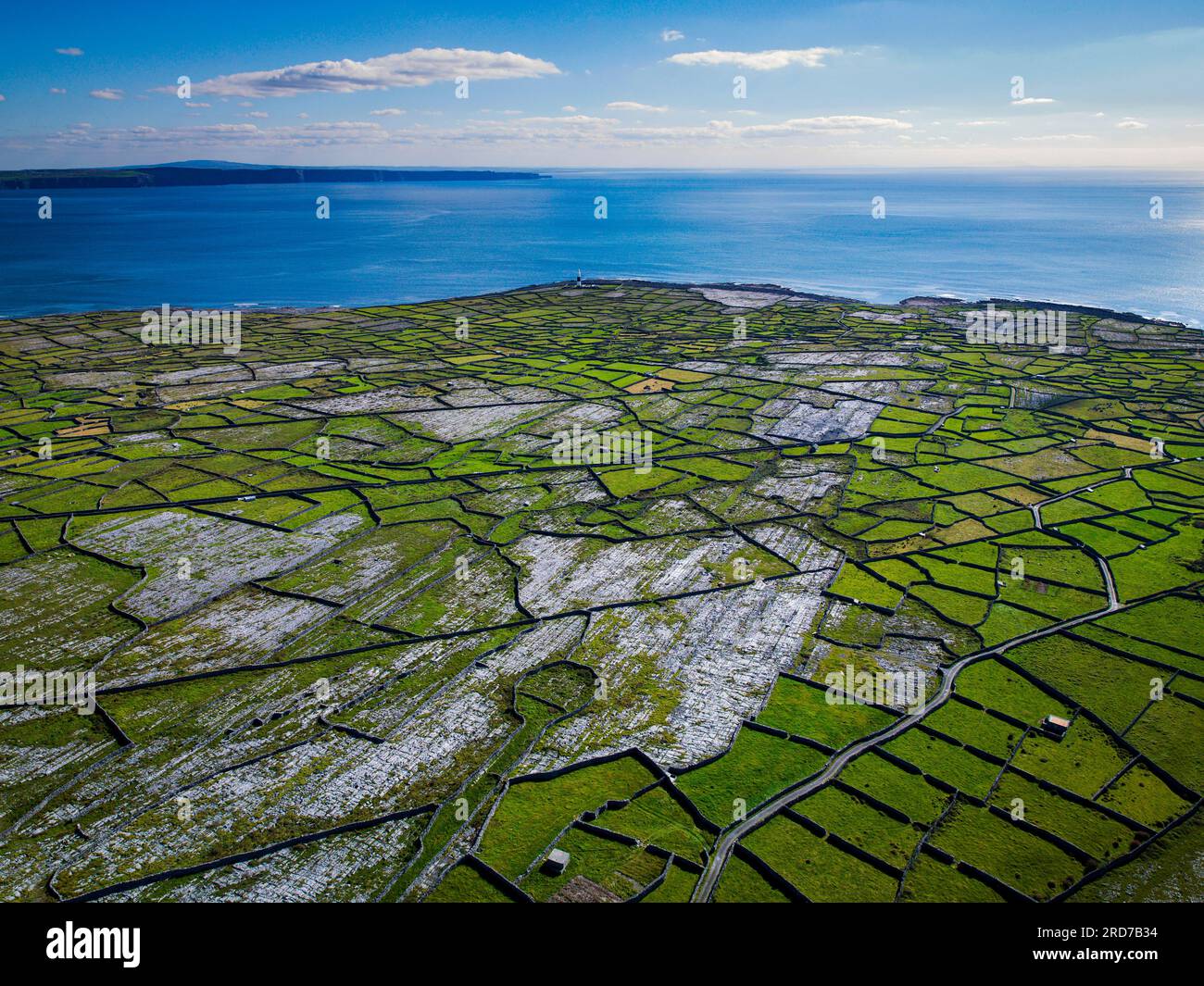 Aerial of Inisheer or Inis Oirr on the Aran Islands, County Galway ...