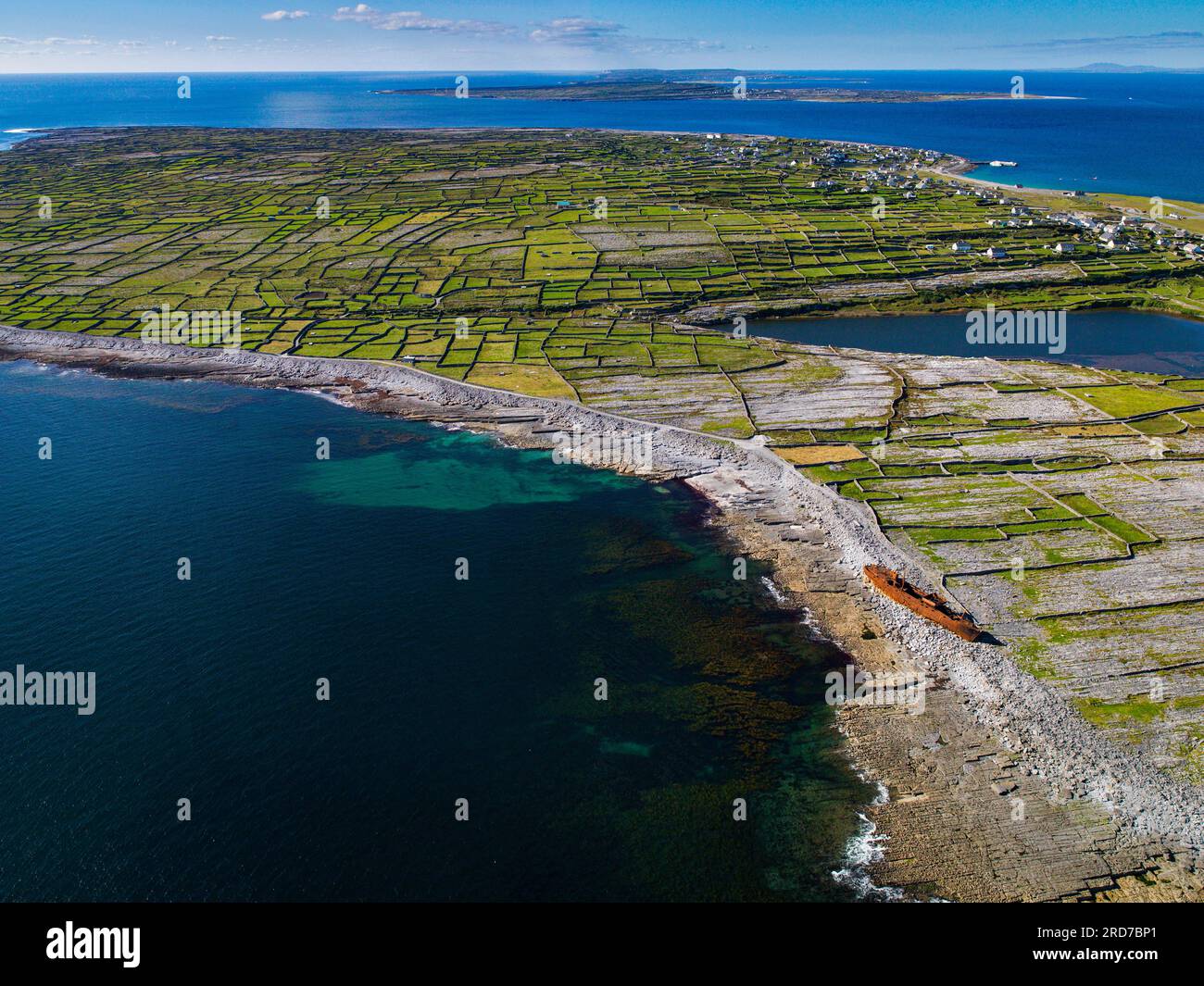 Aerial of Inisheer or Inis Oirr on the Aran Islands, County Galway ...