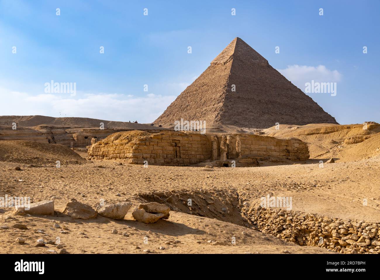 Archaeological ruins of an ancient Egyptian temple in the foreground of ...