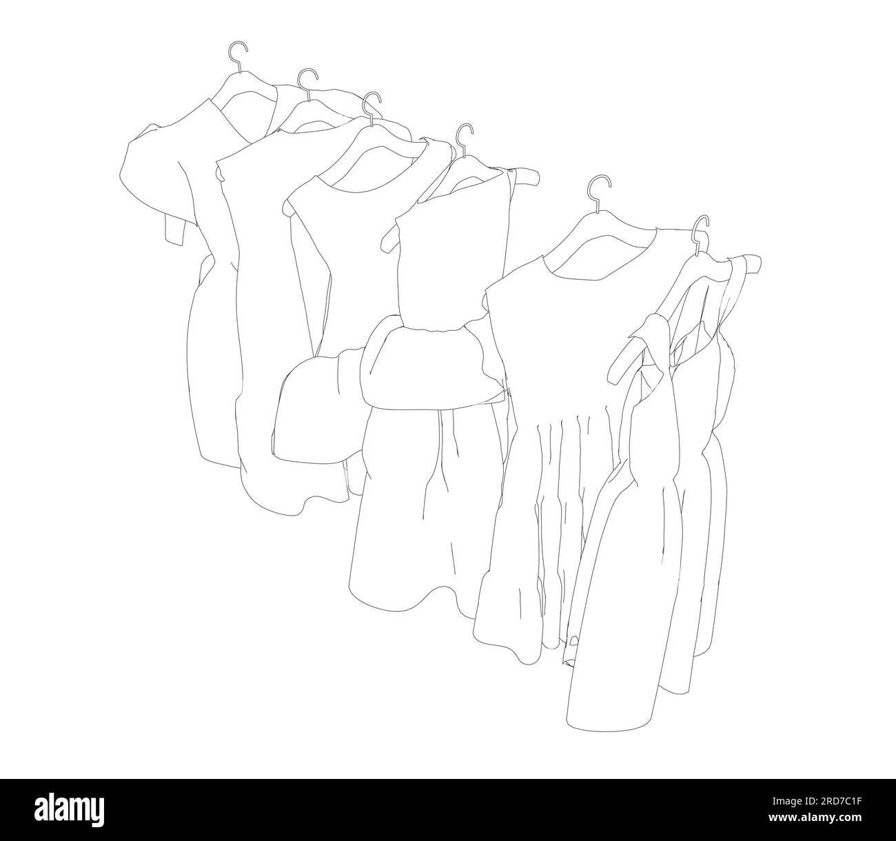 Girls' Long Peasant Dress contour, vector flat sketch fashion template. Technical Fashion ...