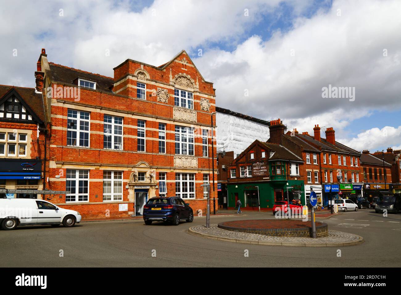 The brick and stone facade of the Tonbridge Library building and ...