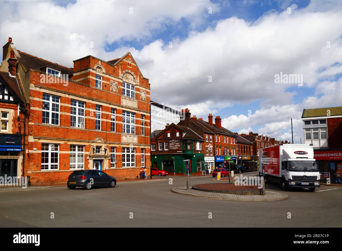 The brick and stone facade of the Tonbridge Library building and ...