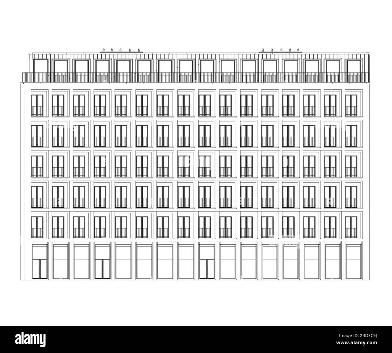 Contour detailed multi-storey building in flat style. Multi storey ...