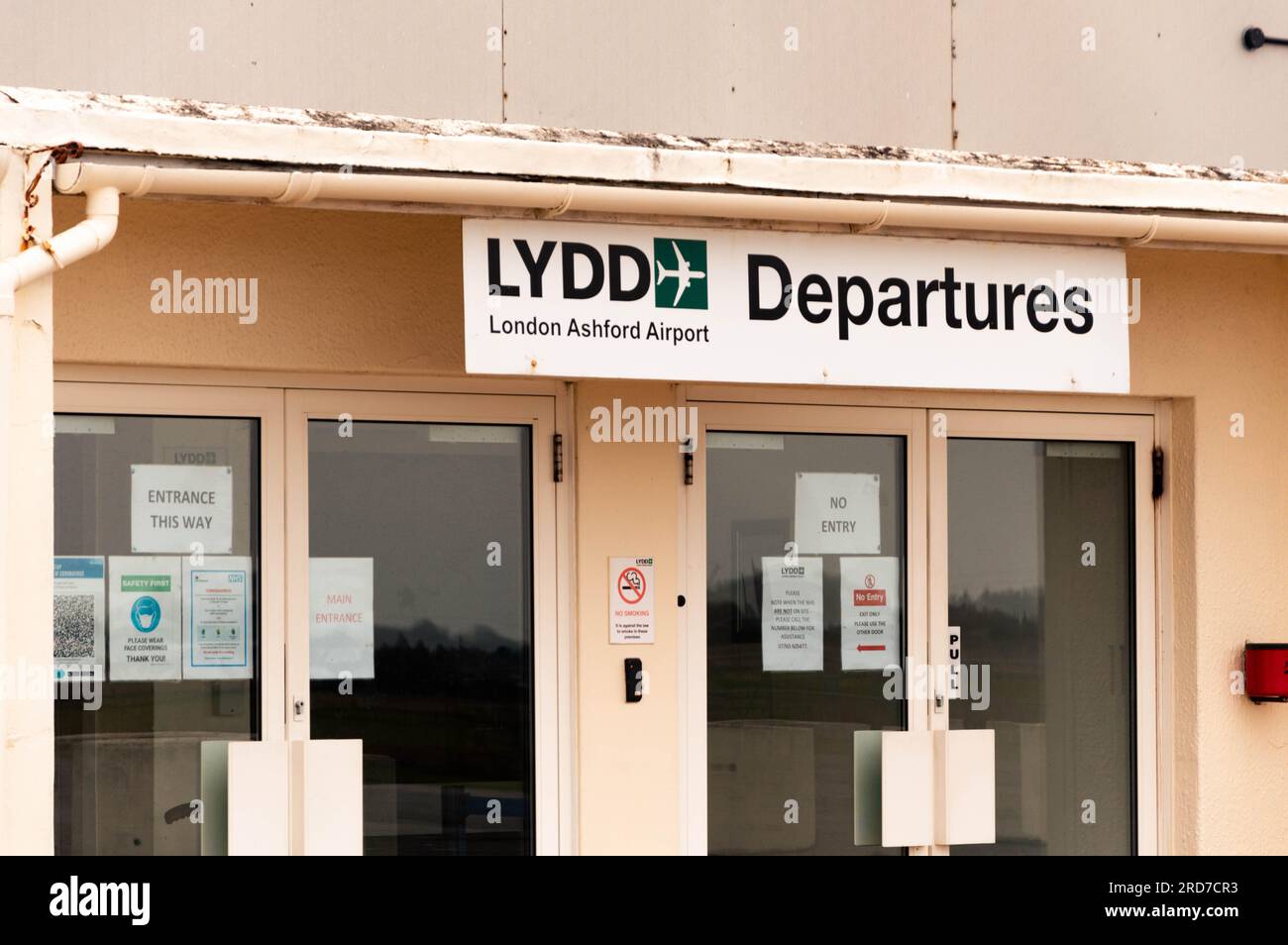 Departures Sign at the Entrance of Lydd Airport, Lydd, Kent, England ...