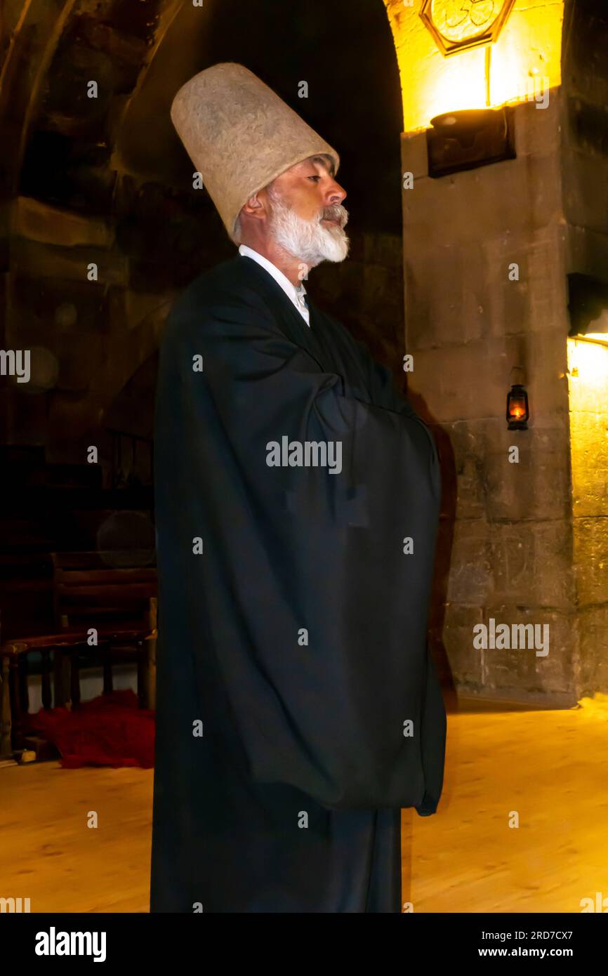 Head of the sufi whirling dervishes from Mevlevi order in Turkey before ...