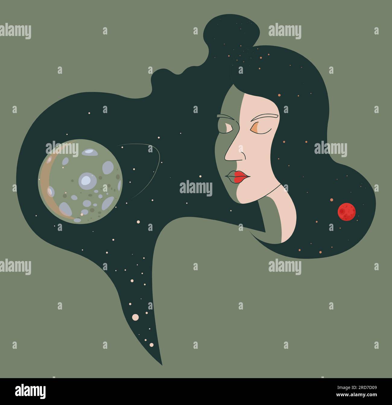 Female portrait and moon planet in cosmos vector Stock Vector Image ...