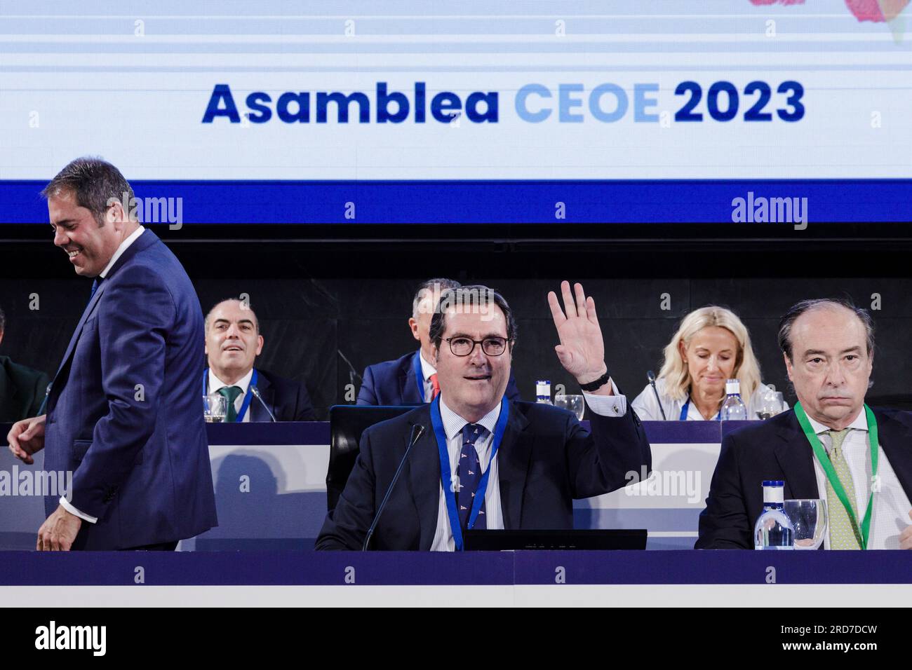 CEOE president, Antonio Garamendi (c), during the celebration of the 2023 General Assembly of ...