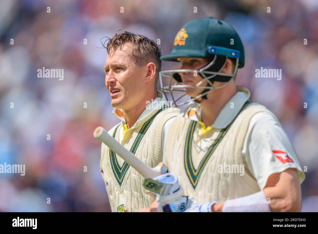 Steven Smith of Australia and Marnus Labuschagne of Australia leave the ...