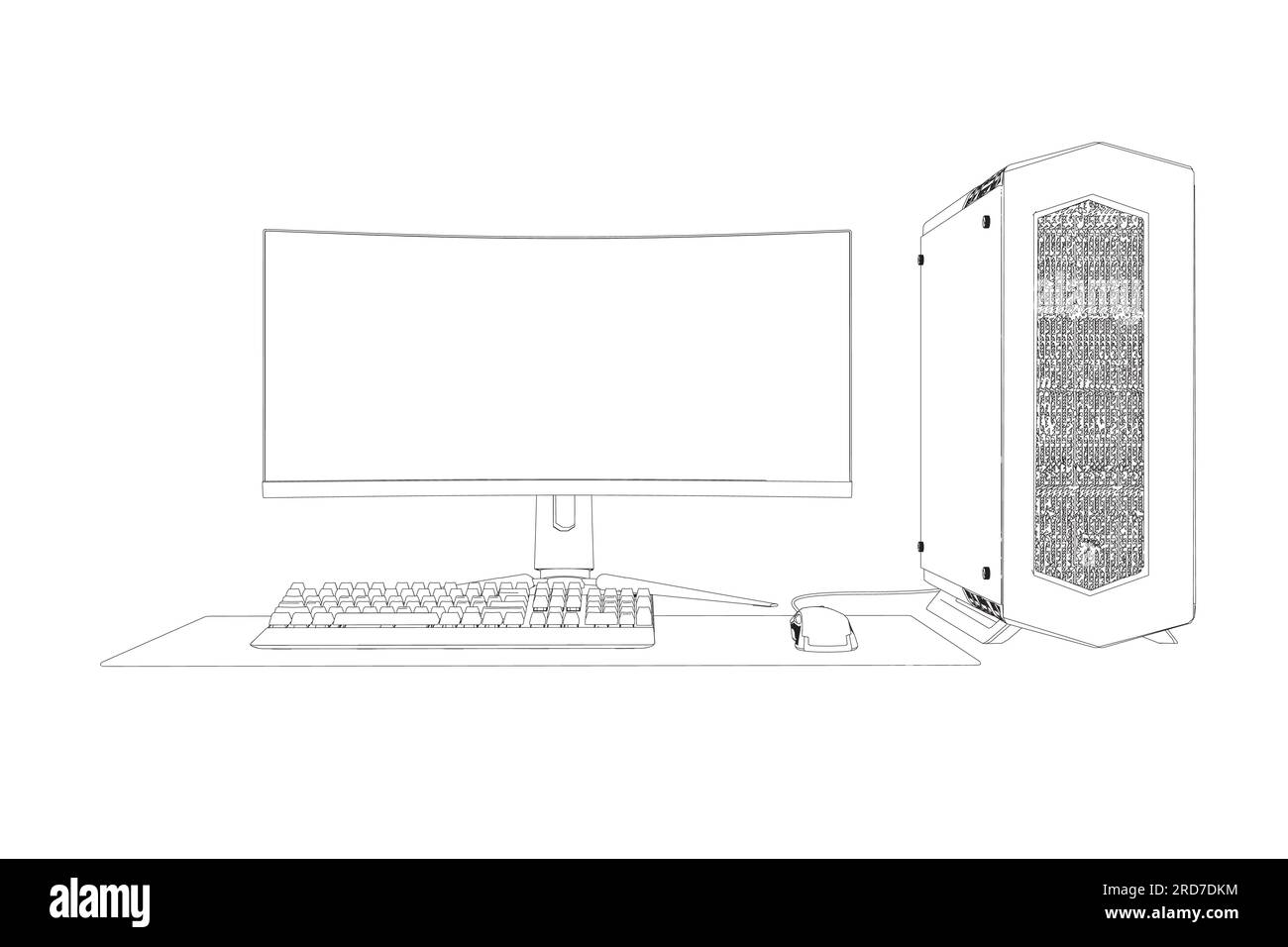 Contour Of Gaming Computer Monitor With Keyboard And Mouse Vector