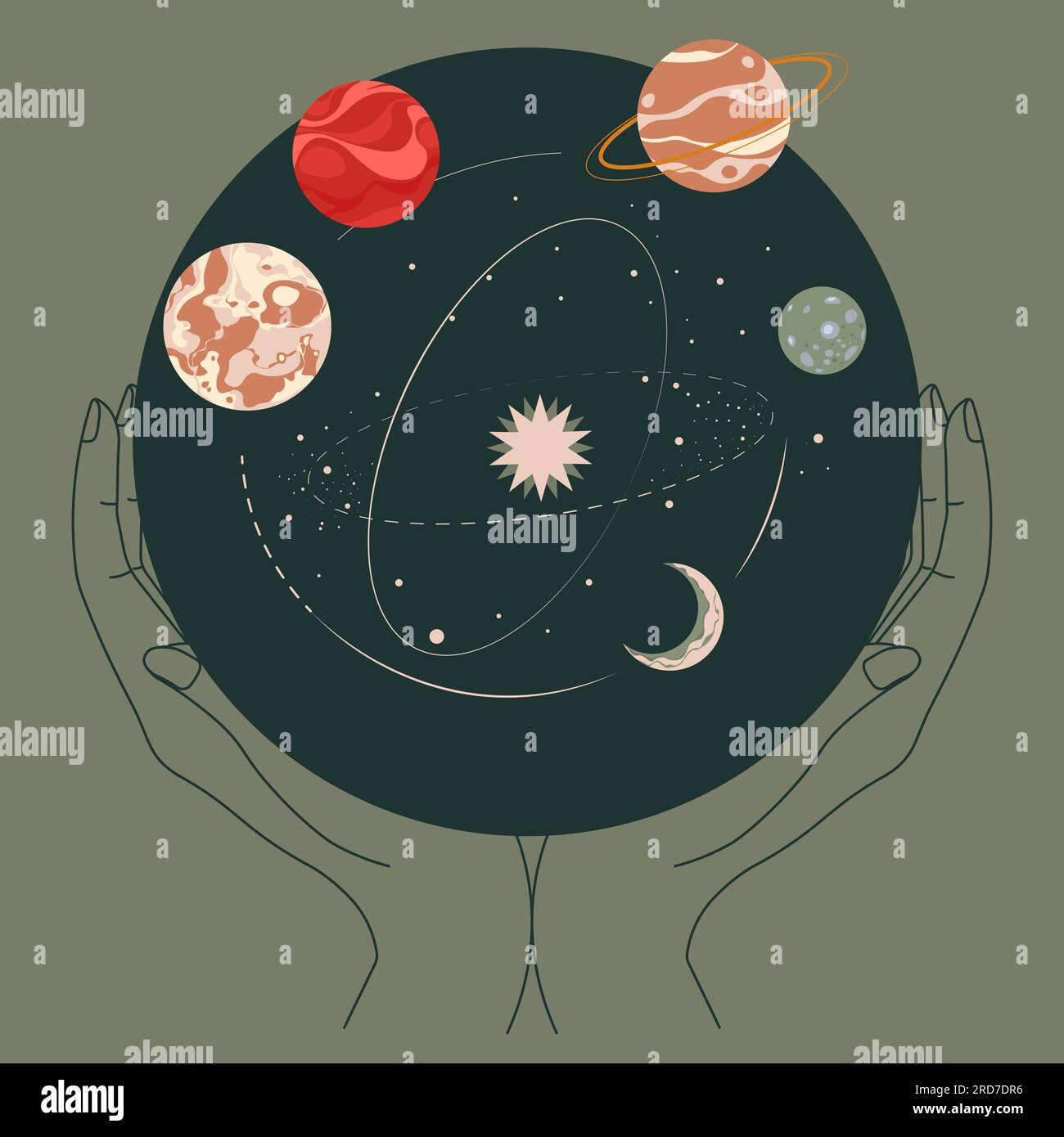 Hands holding solar system planets in ball, cosmos Stock Vector Image ...