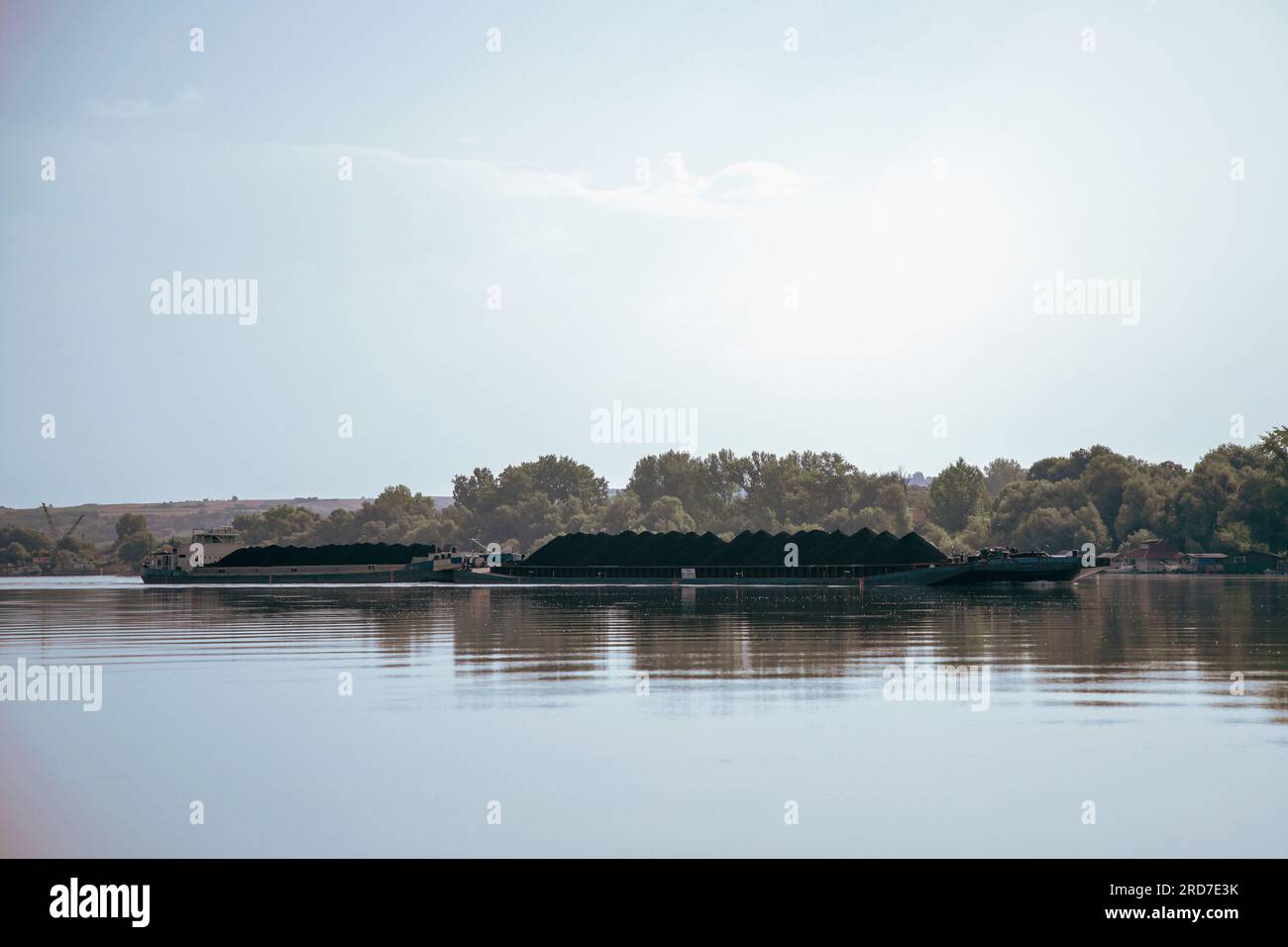 River barges towing coal along the Sava River Stock Photo - Alamy