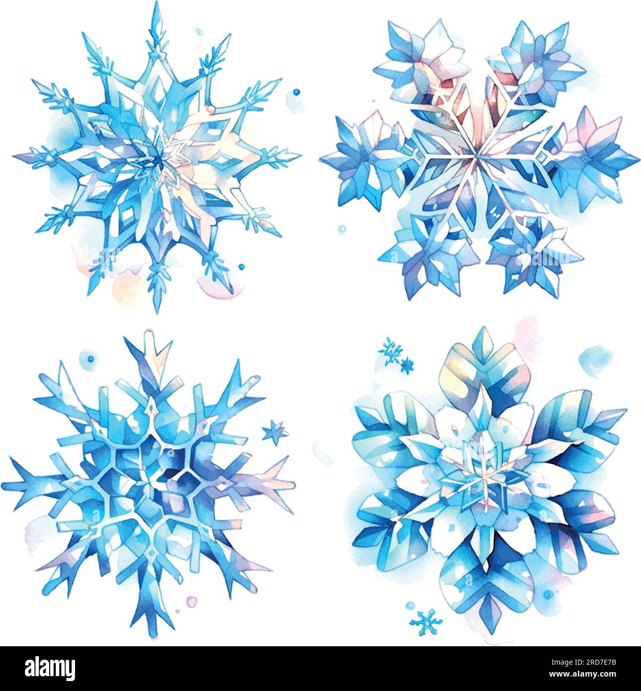 Blue snowflakes watercolor in beautiful style on white background ...