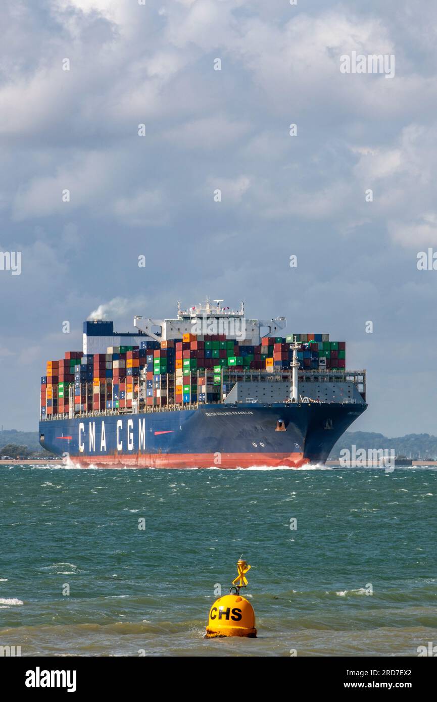 large container ship in the solent off of cowes isle of wight, uk Stock ...