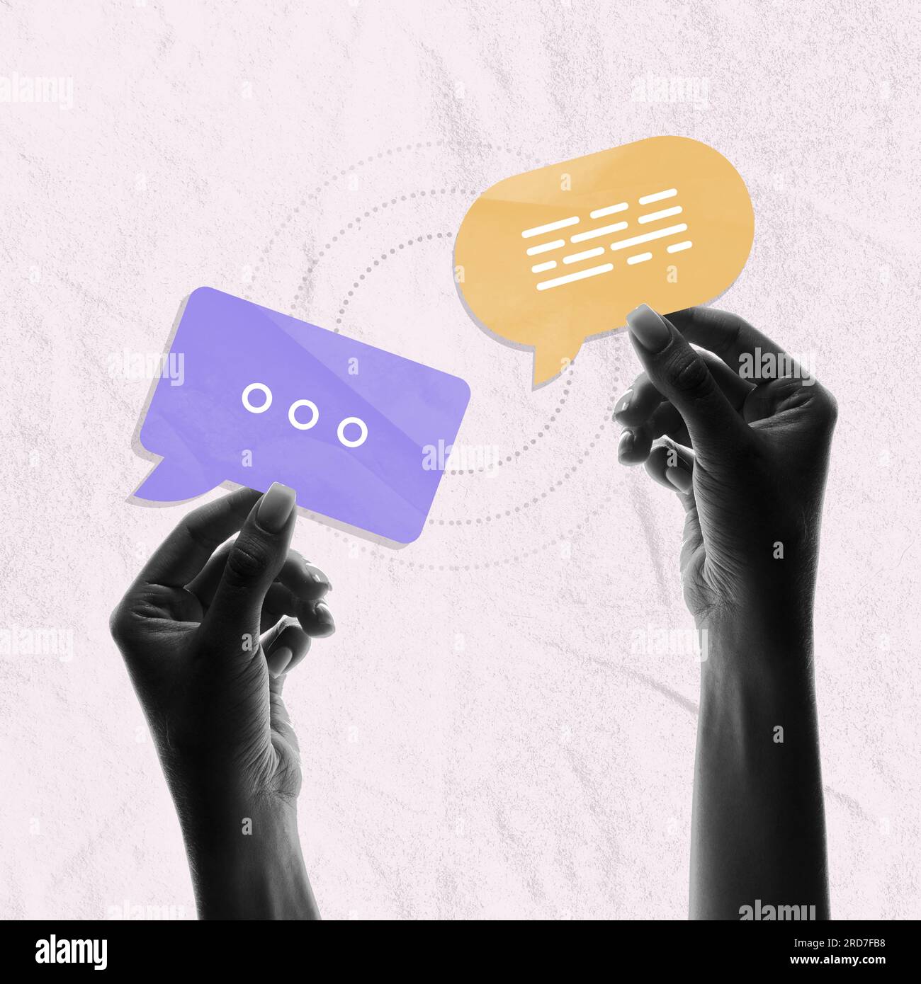 Human hands holding speech bubbles, messages. Checking business emails ...