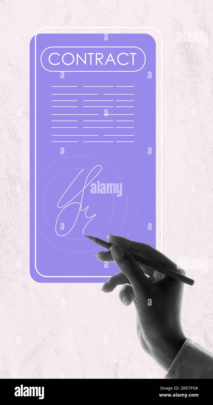Female hand signing contract. Employment, partnership. Contemporary art ...