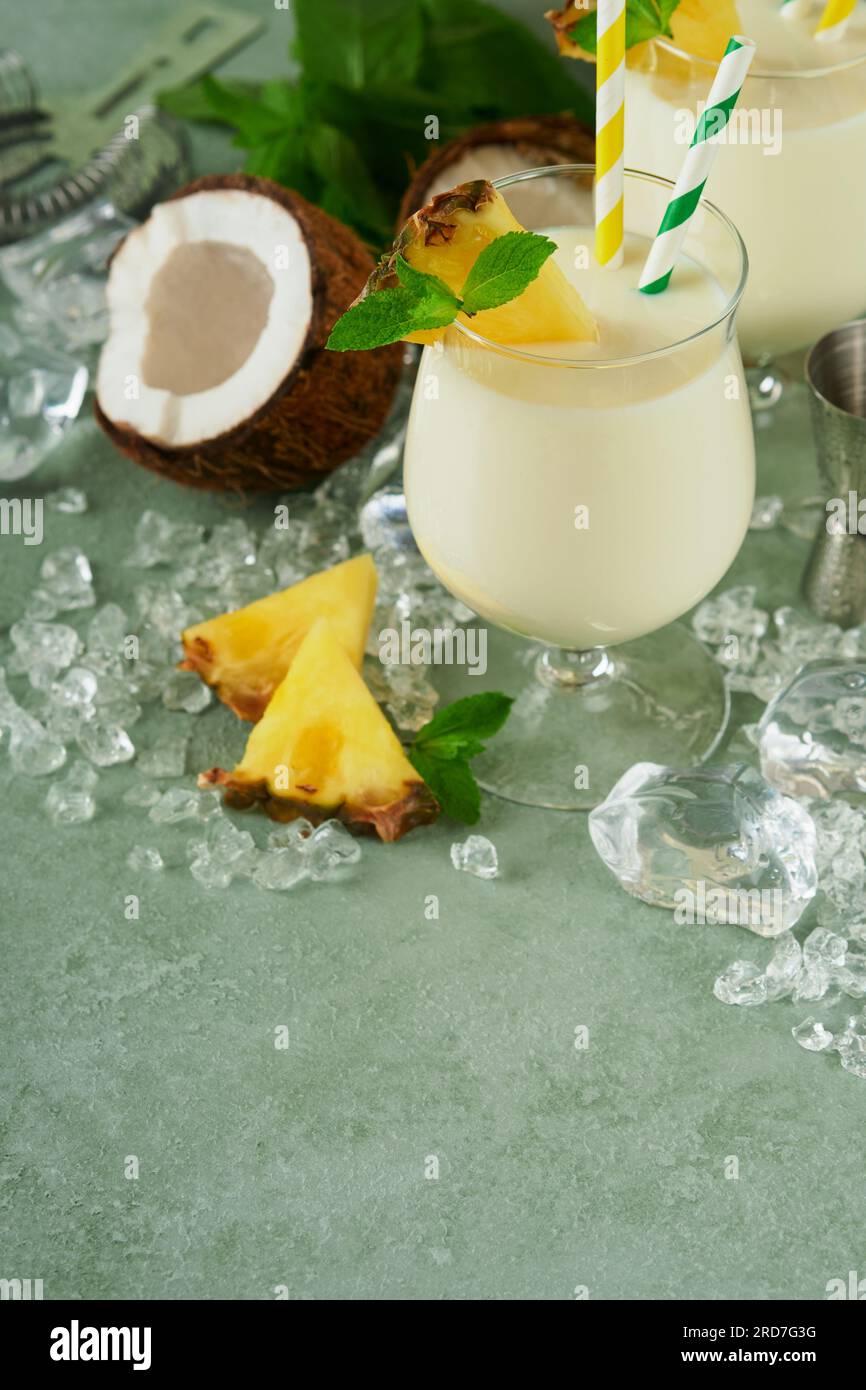 Pina Colada. Traditional caribbean cocktail from rum, pineapple juice ...