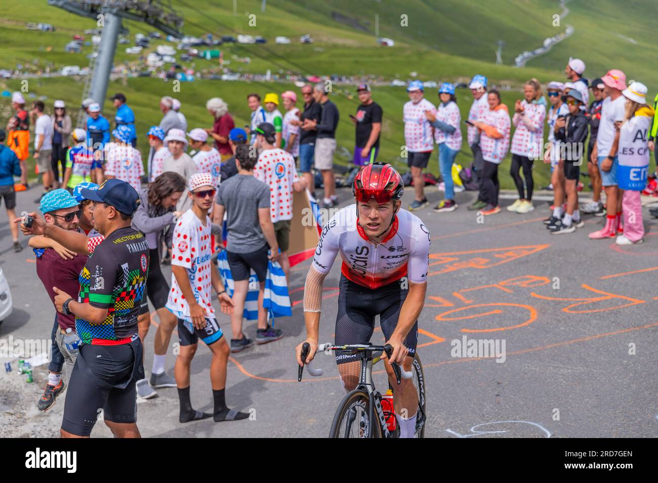 Col du Tourmalet, France - July 06 2023: Axel Zingle climbig the road ...