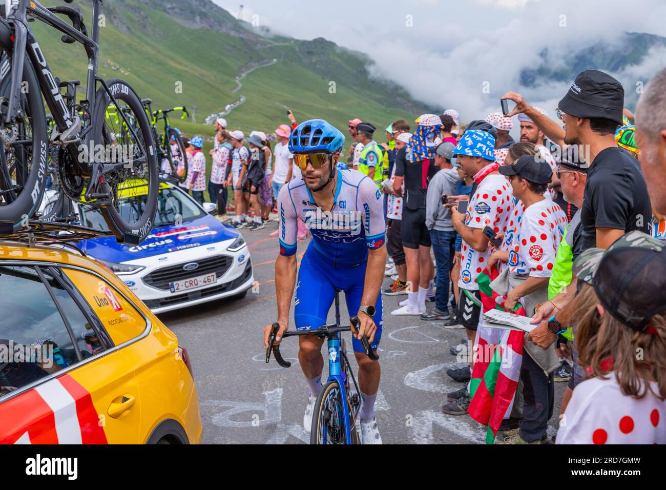 Col du Tourmalet, France - July 06 2023: Luka Mezgec climbig the road ...