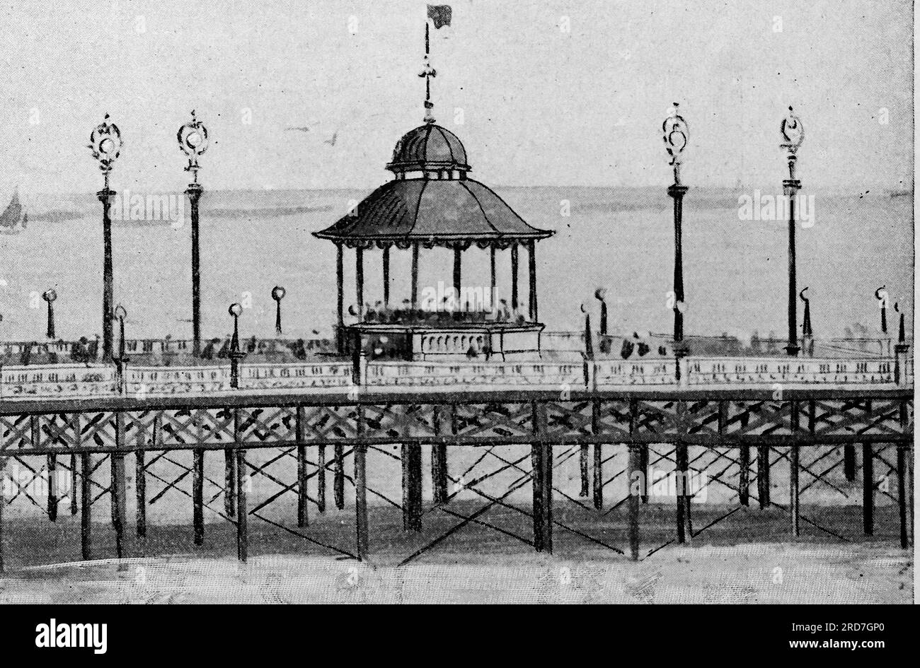 The bandstand and promenade deck of The South Parade Pier. From a ...