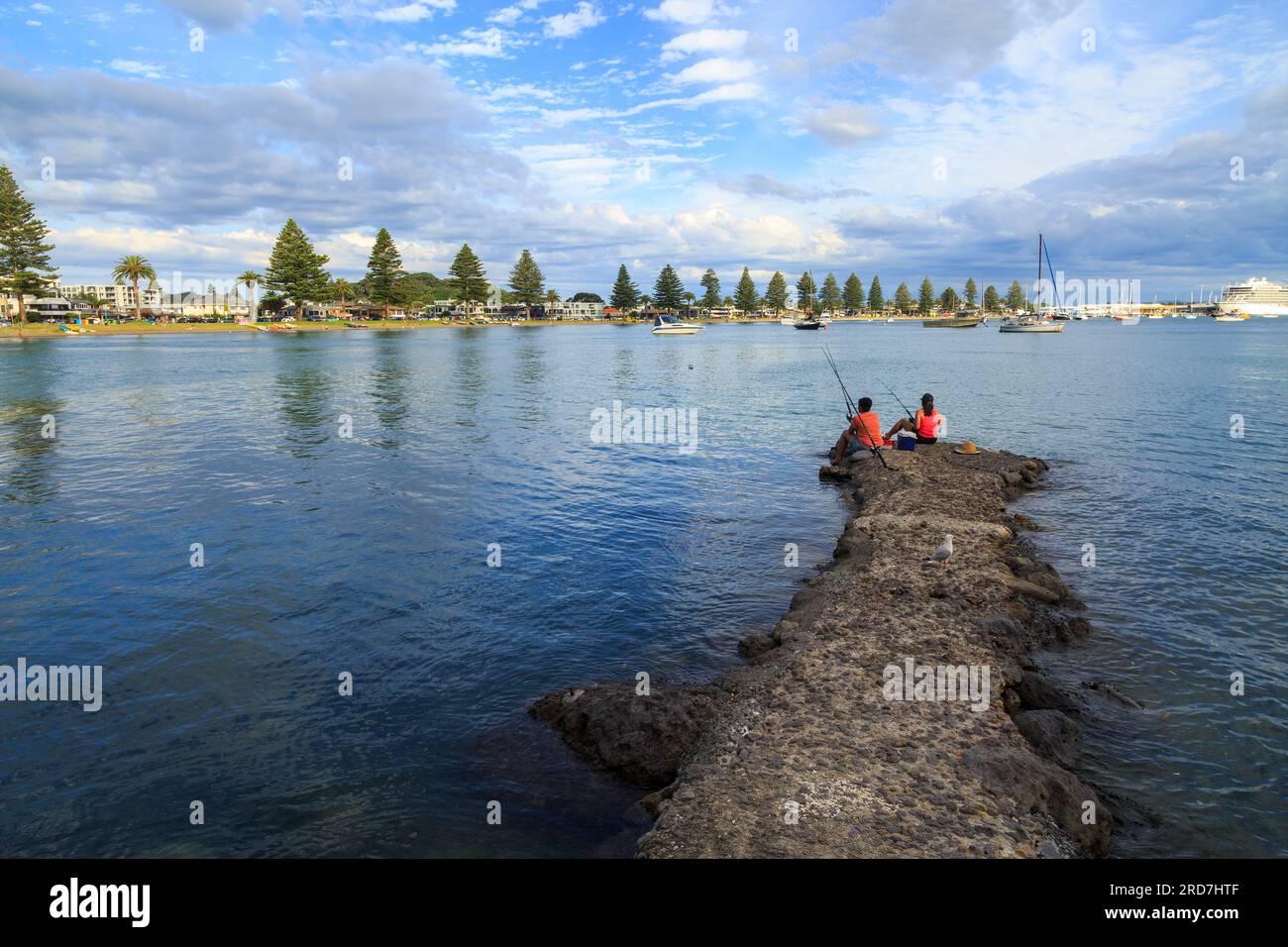 Pilot Bay, Mount Maunganui, New Zealand. A view from the historic stone ...