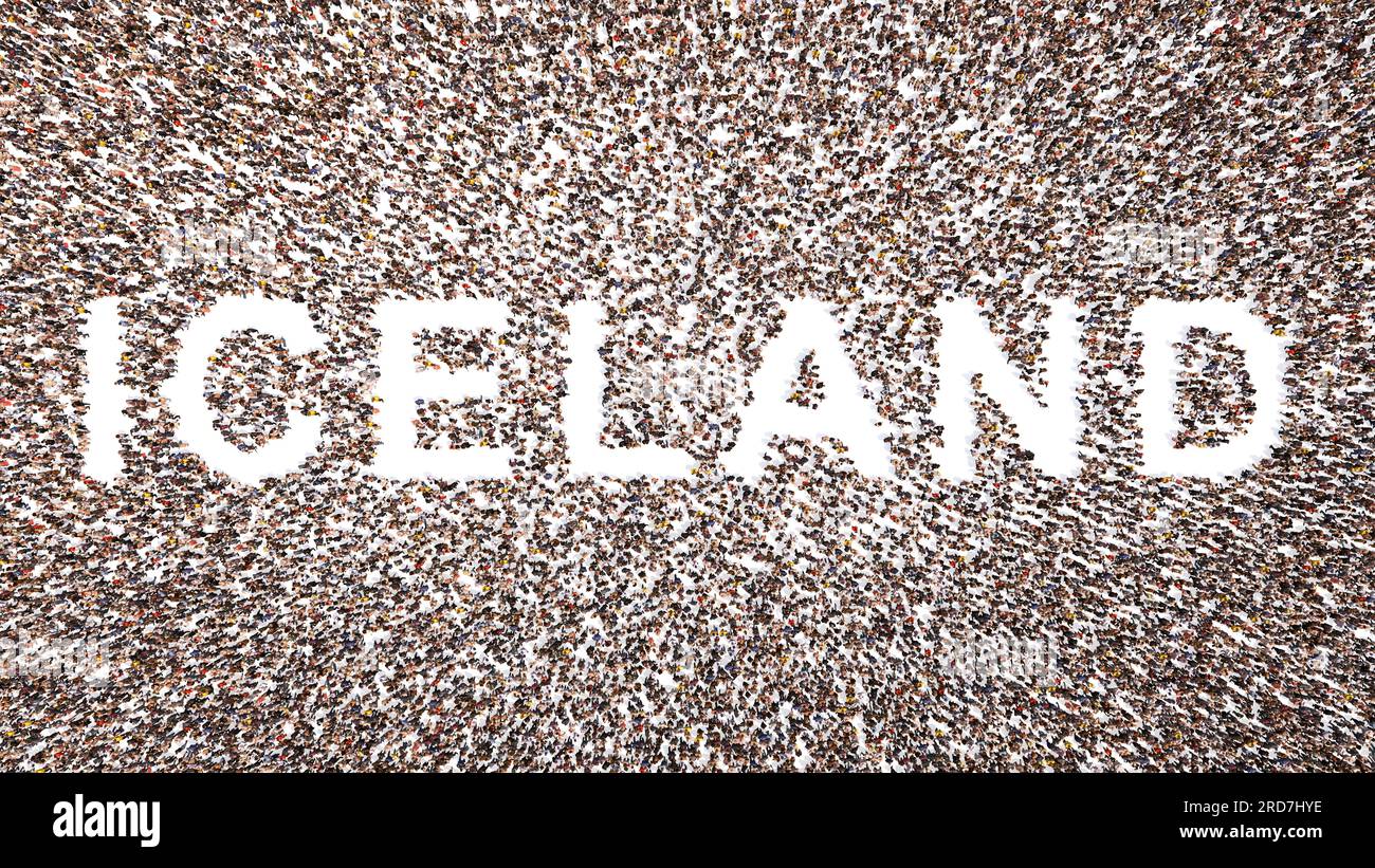 Concept conceptual large community of people forming the word ICELAND ...