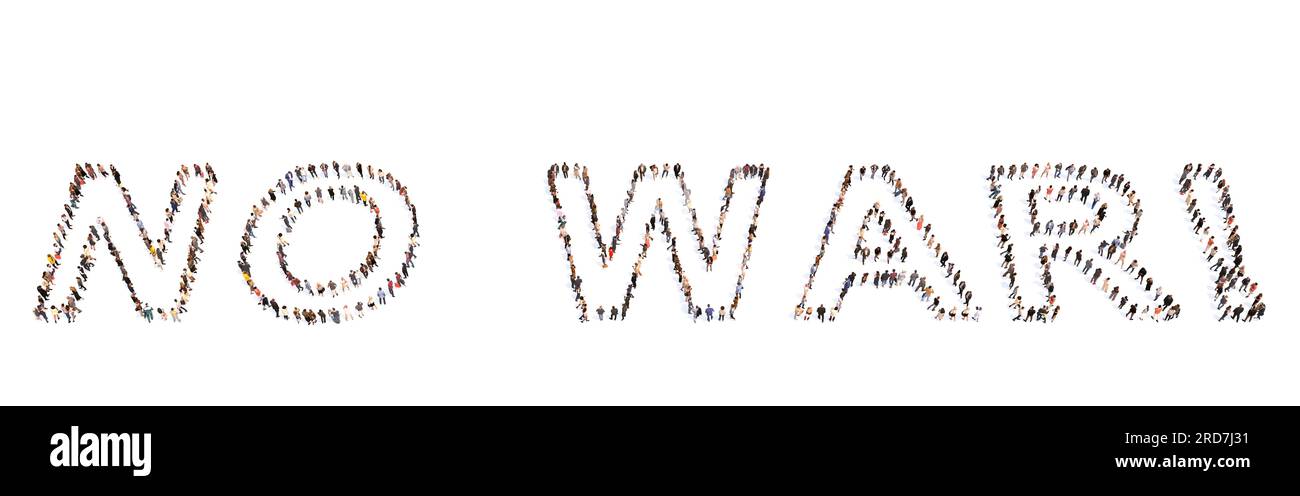 Concept conceptual large community of people forming NO WAR message. 3d ...