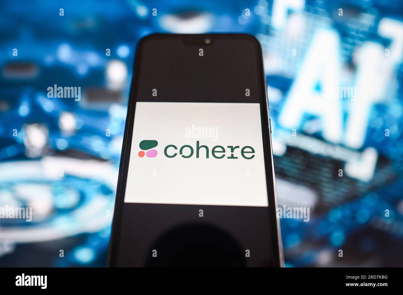 Poland. 19th July, 2023. In this photo illustration a Cohere logo is ...
