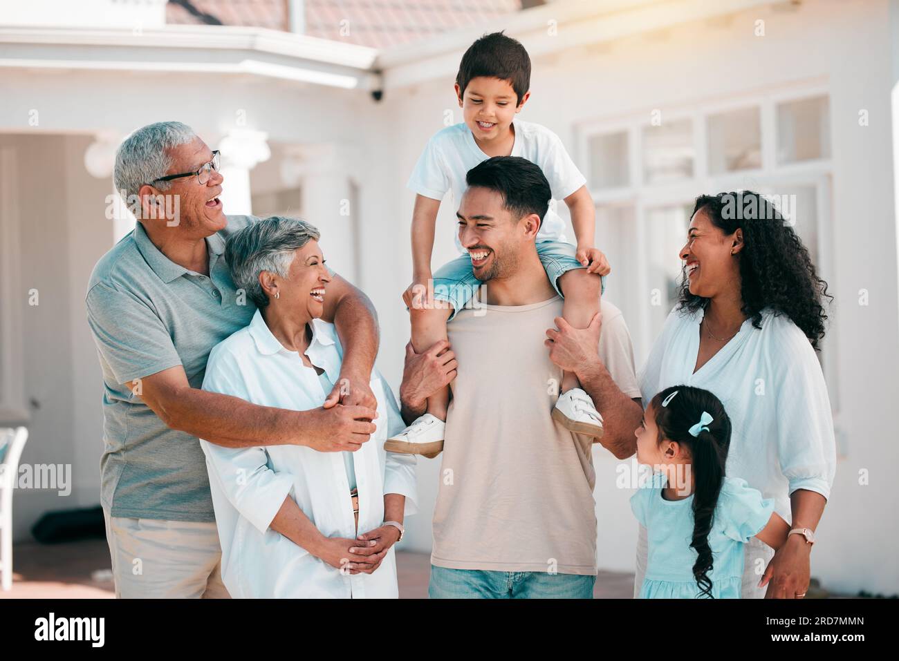 Happy, love and big family together outdoor for fresh air in the ...