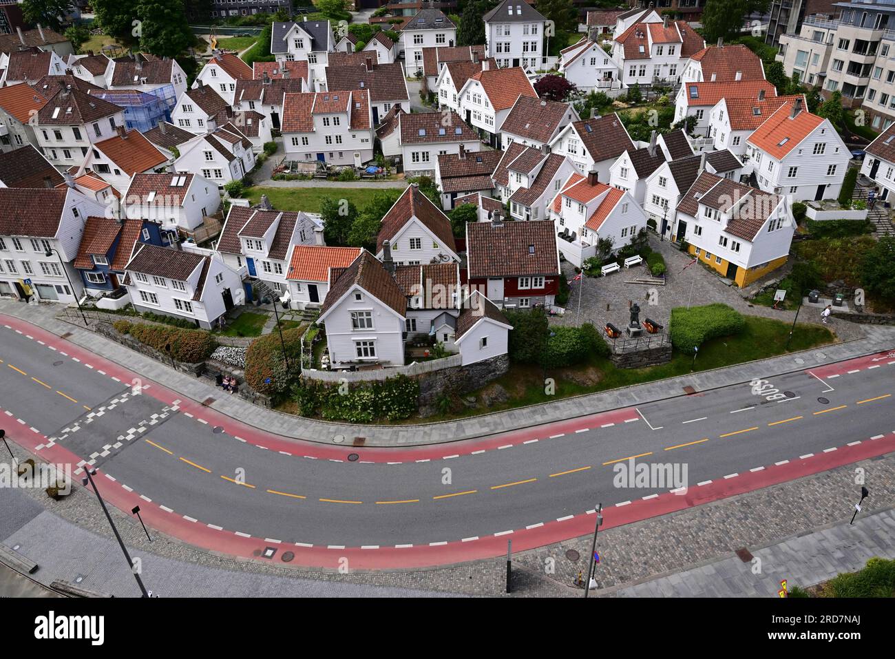 White painted houses in the Gamle area of Stavanger, Norway, including ...