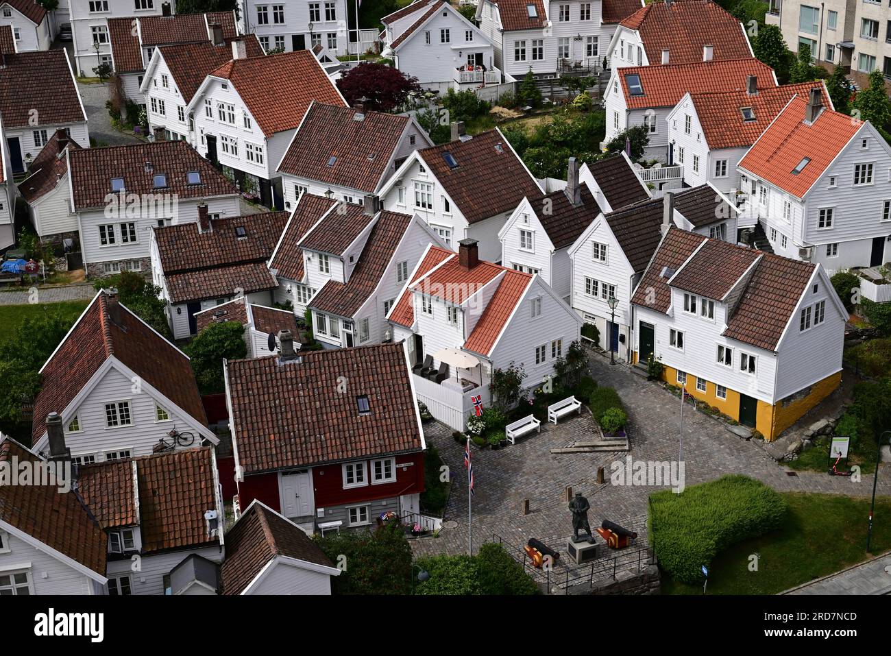 White painted houses in the Gamle area of Stavanger, Norway, including ...