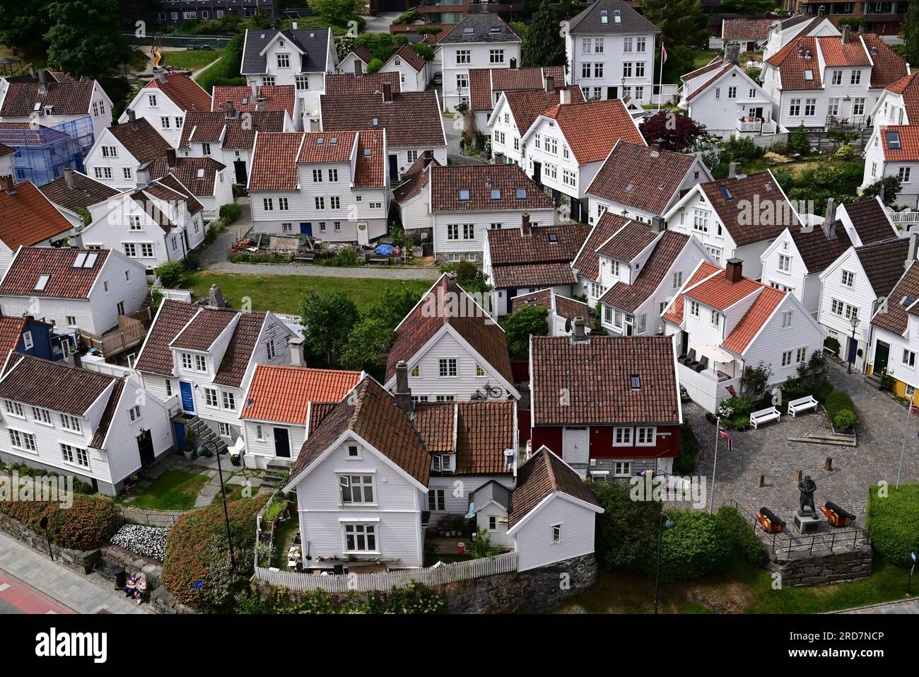White painted houses in the Gamle area of Stavanger, Norway, including ...