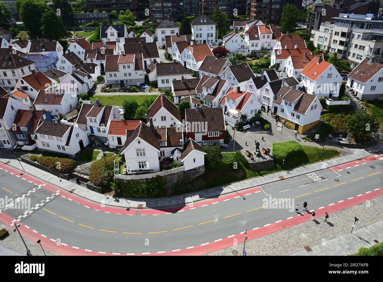 White painted houses in the Gamle area of Stavanger, Norway, including ...