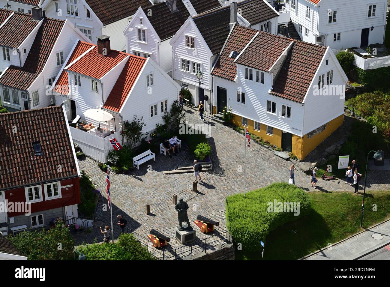 White painted houses in the Gamle area of Stavanger, Norway, including ...