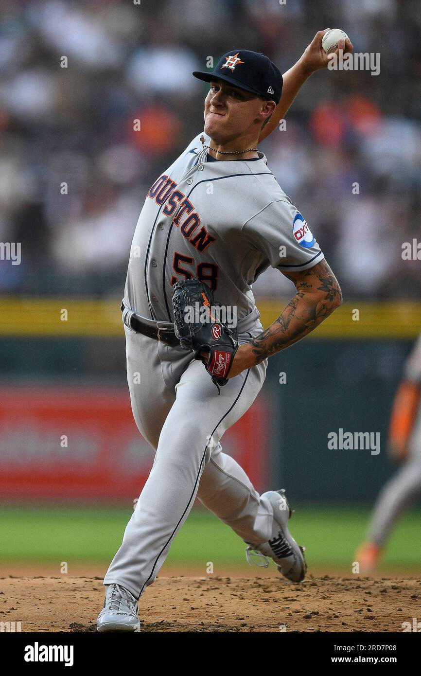DENVER, CO - JULY 18: Houston Astros starting pitcher Hunter Brown (58 ...