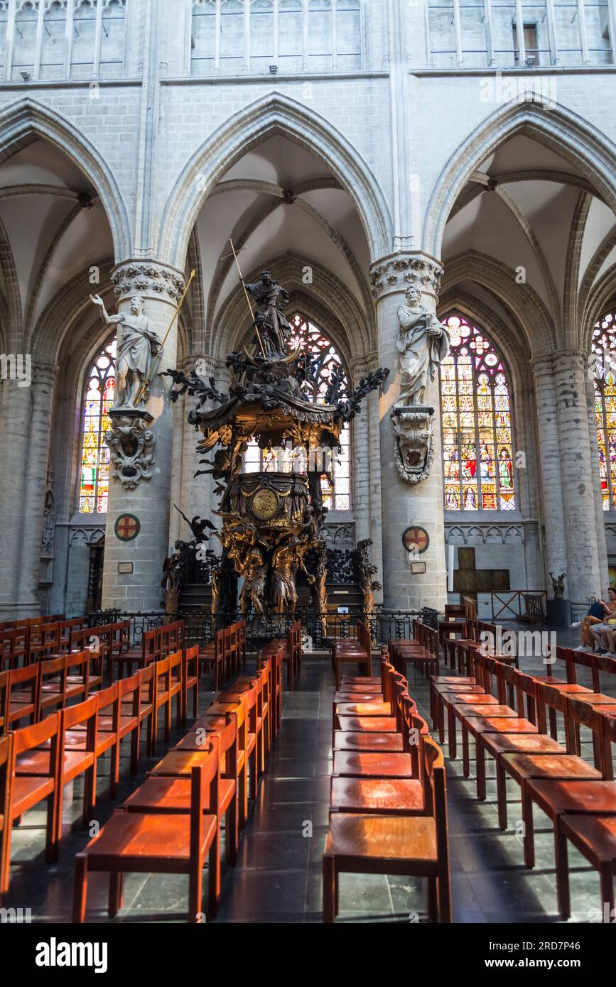 The nave with the pulpit, Interior of the Cathedral of St. Michael and ...
