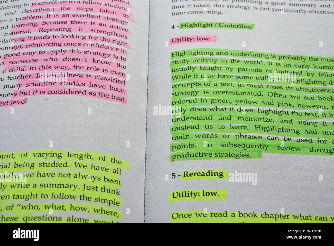 Wrong technique to use highlighting technique to study Stock Photo - Alamy