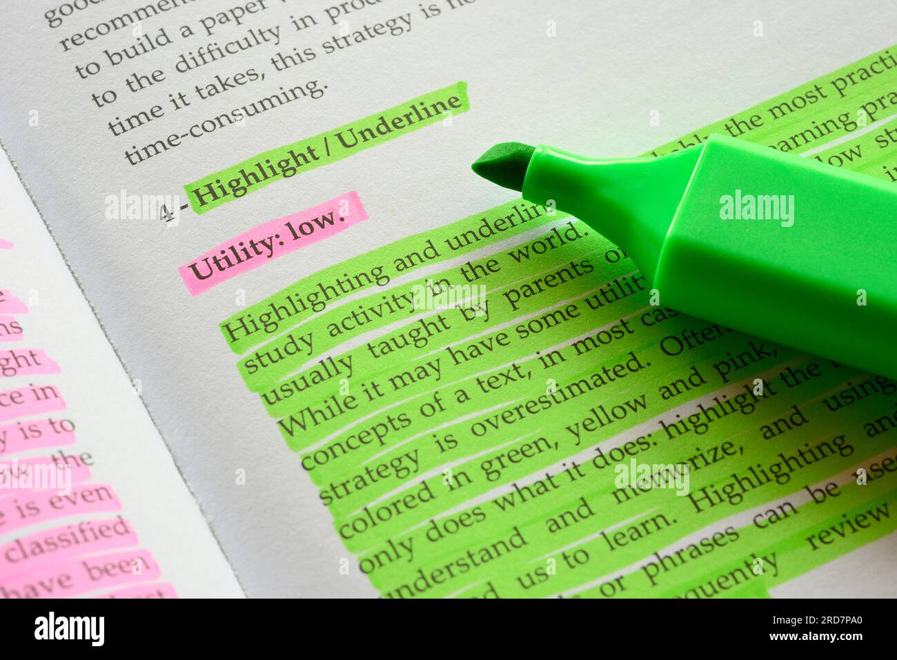Wrong technique to use highlighting technique to study Stock Photo - Alamy