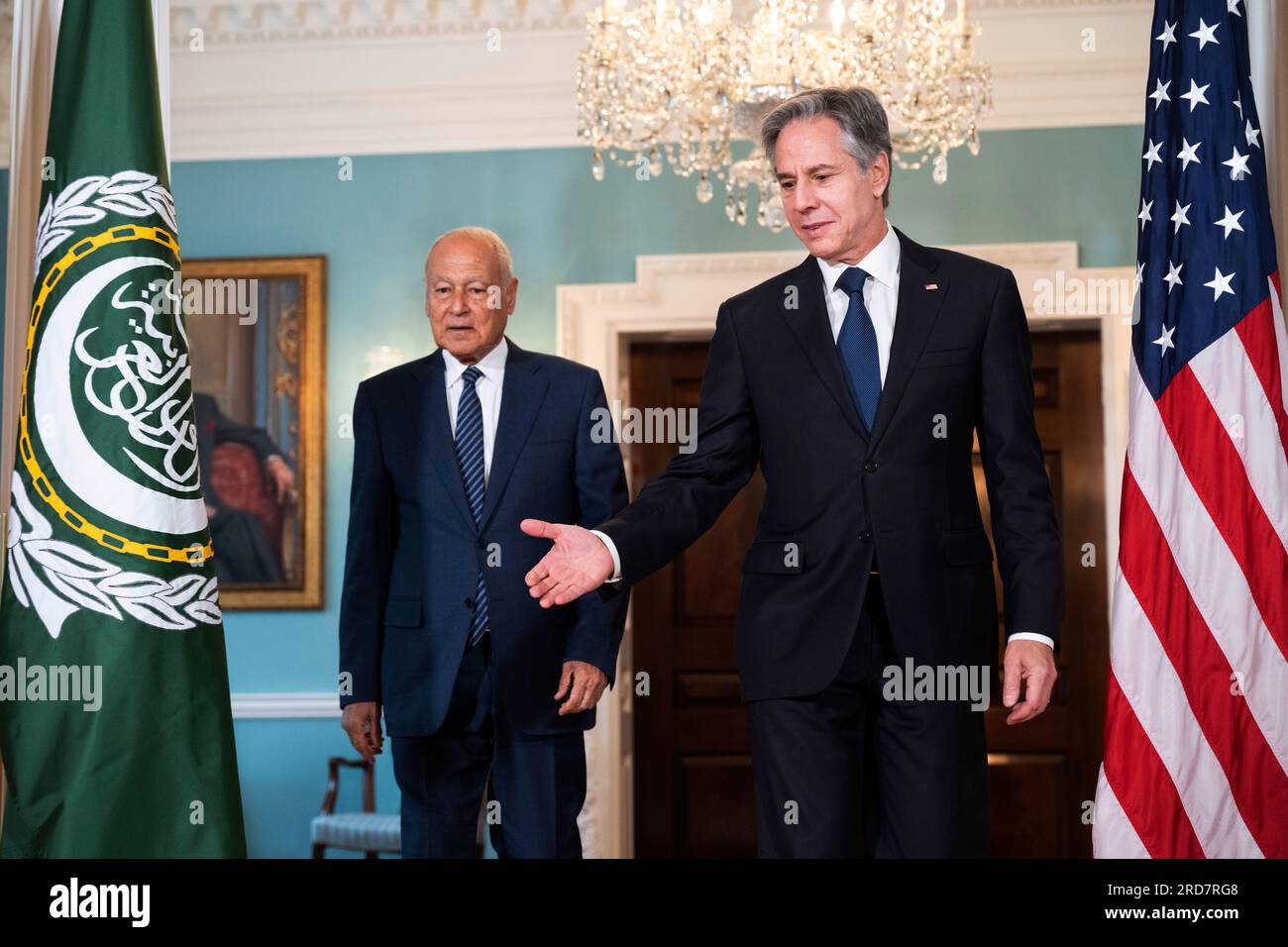 Secretary of State Antony Blinken, right, meets with Arab League ...
