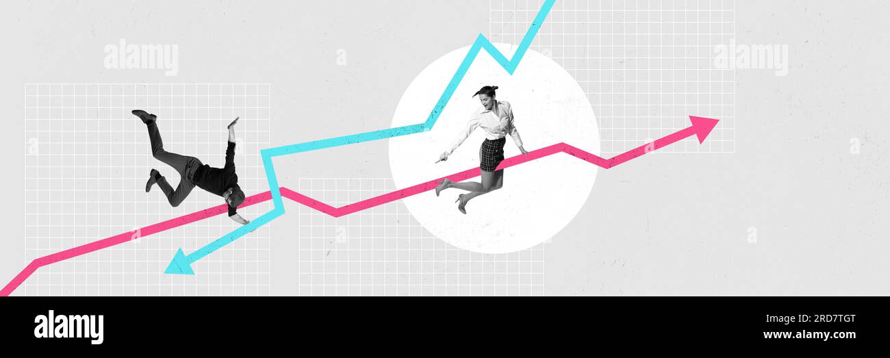 Ups and downs, professional competition among employees. Woman getting ...